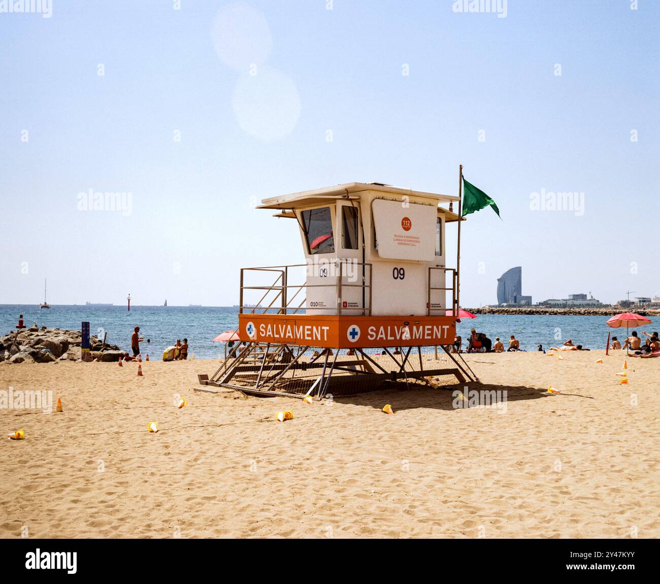 Lifeguards watchtower at the beach in La Barceloneta (Platja de la ...