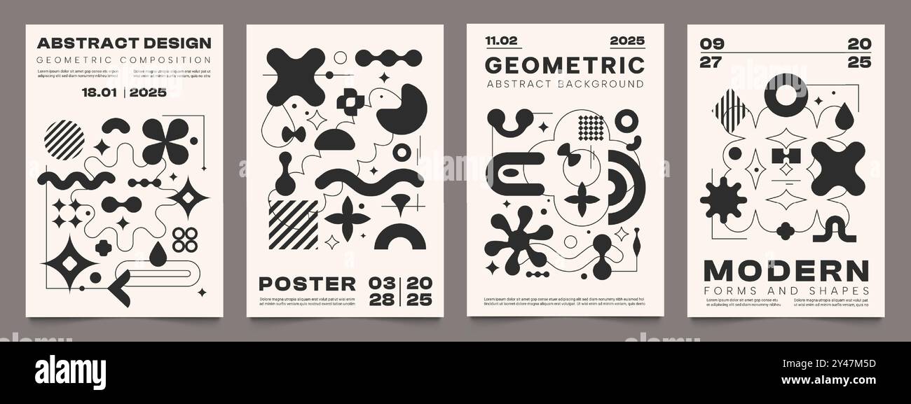 Abstract shape posters. Minimalist geometric composition with brutalist ...