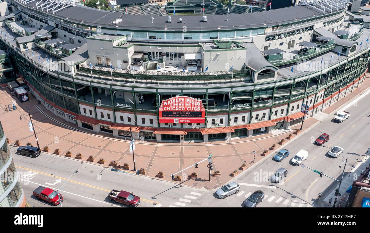 An aerial view of Major League Baseball's Chicago Cubs' Wrigley Field ...