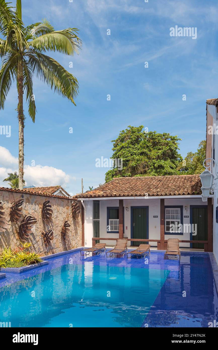 Paraty, Brazil. Pousada Porto Imperial Hotel. Swimming pool with ...