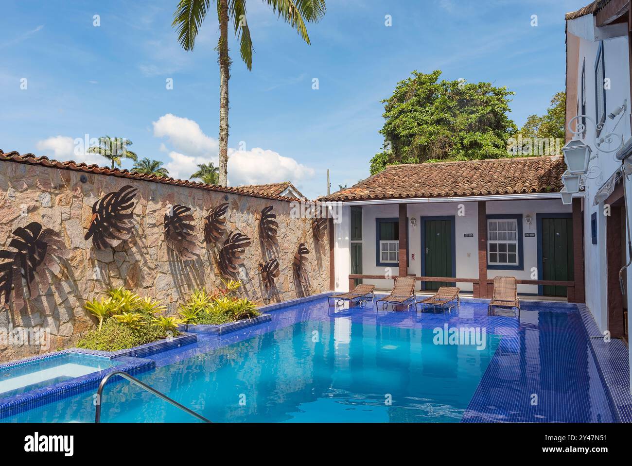 Paraty, Brazil. Porto Imperial Hotel. Swimming pool with sunbeds. Rooms ...