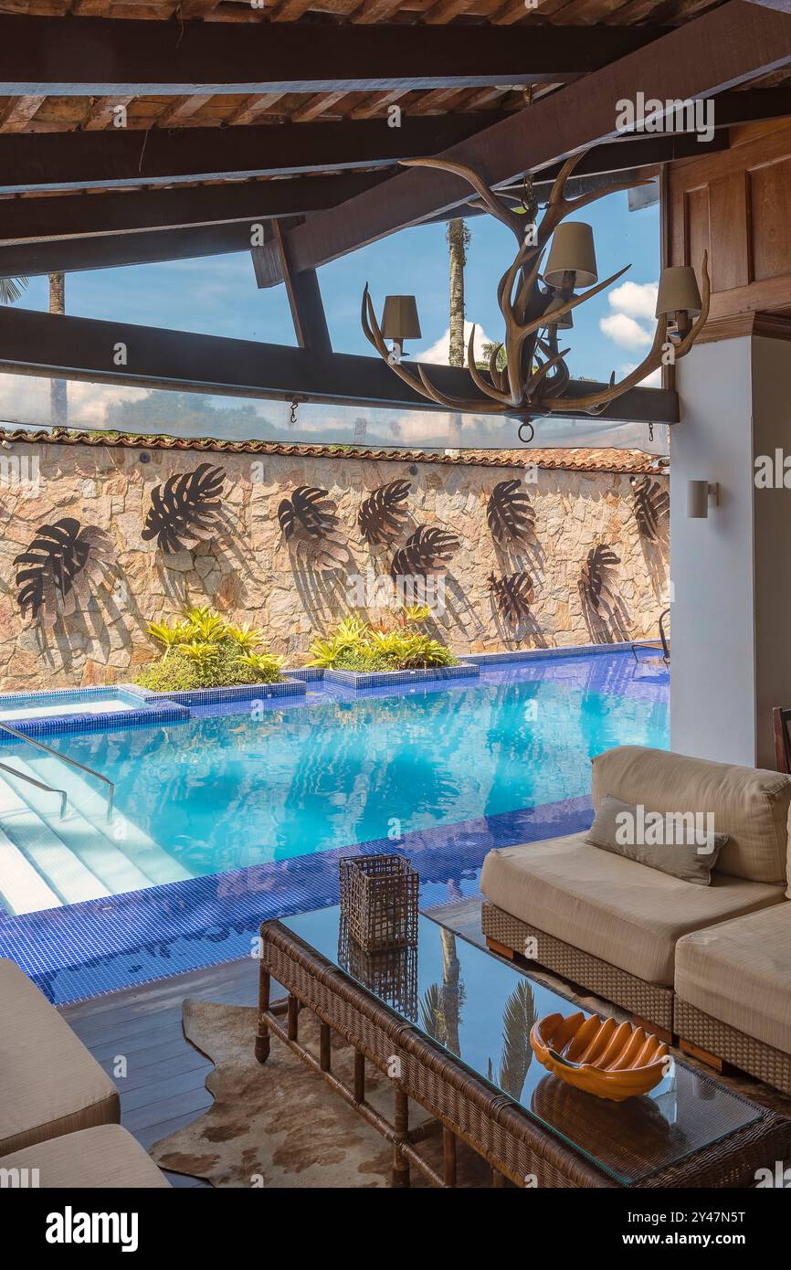 Paraty, Brazil. Pousada Porto Imperial Hotel. Colonial style. Pool area ...