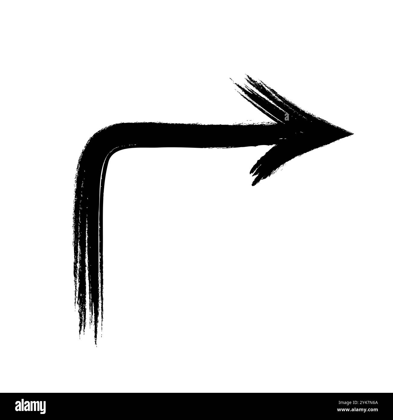 Hand drawn black grunge bent arrow to the right, bold brush stroke ...