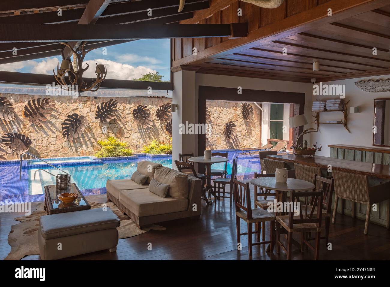 Paraty, Brazil. Pousada Porto Imperial Hotel. Colonial style. Pool area ...