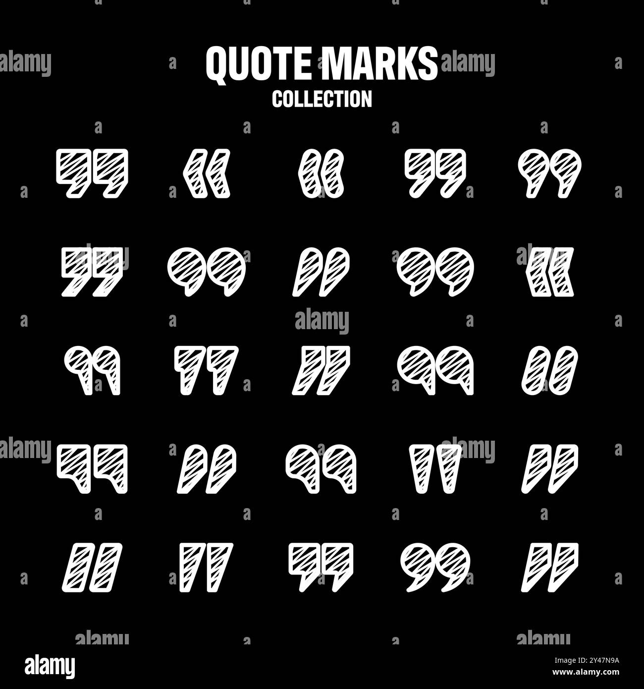 Hatched text quotation marks. Hand drawn quotes icon. Typographic ...