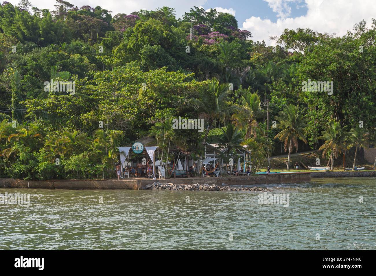Paraty, Brazil. Moriá Praia Beach bar and restaurant. Natural landscape ...