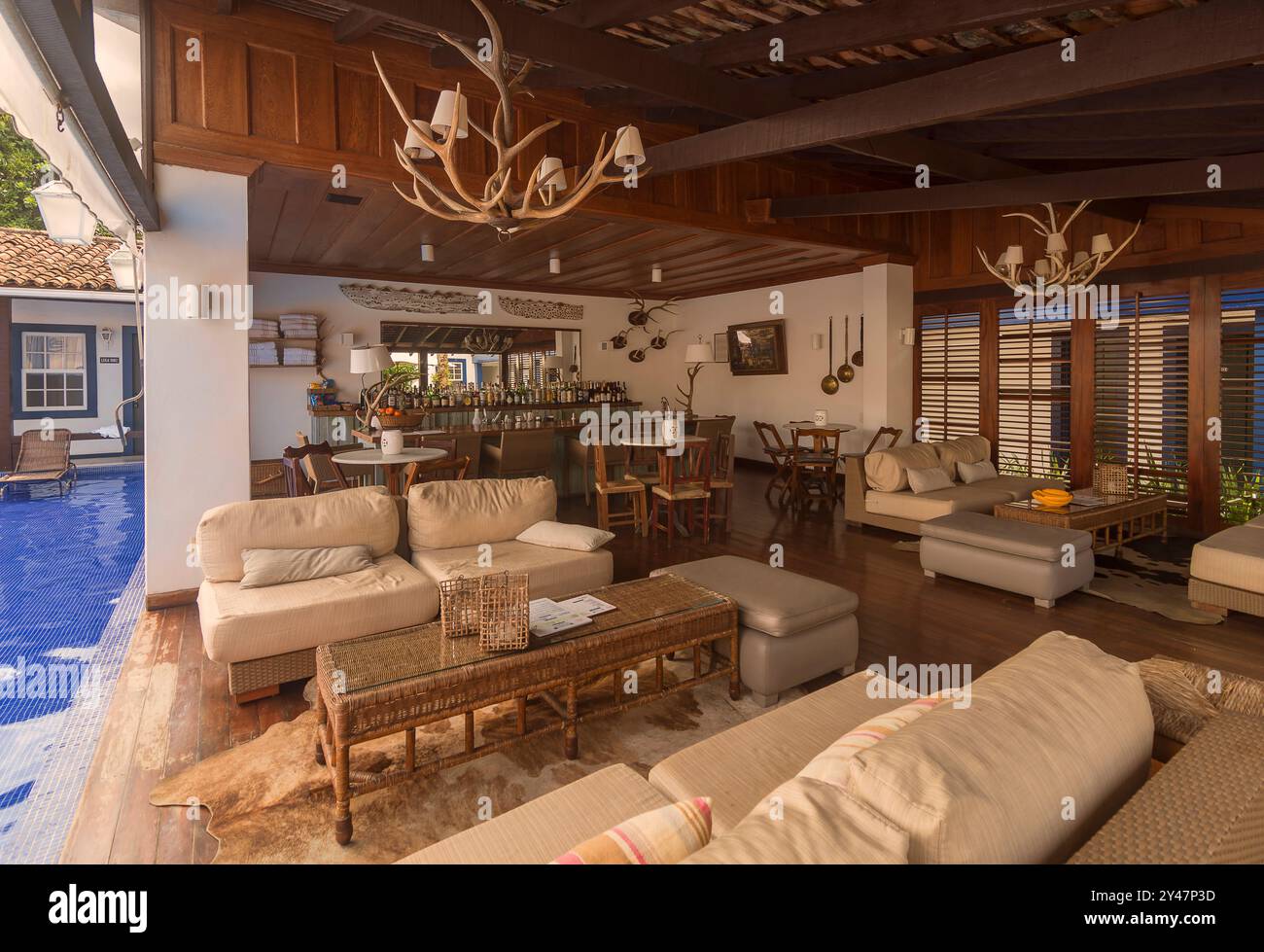 Paraty, Brazil. Pousada Porto Imperial Hotel. Colonial style. Pool area ...