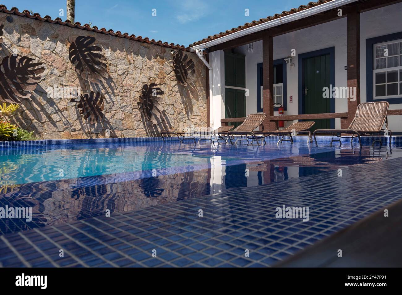 Paraty, Brazil. Pousada Porto Imperial Hotel. Colonial style. Pool area ...