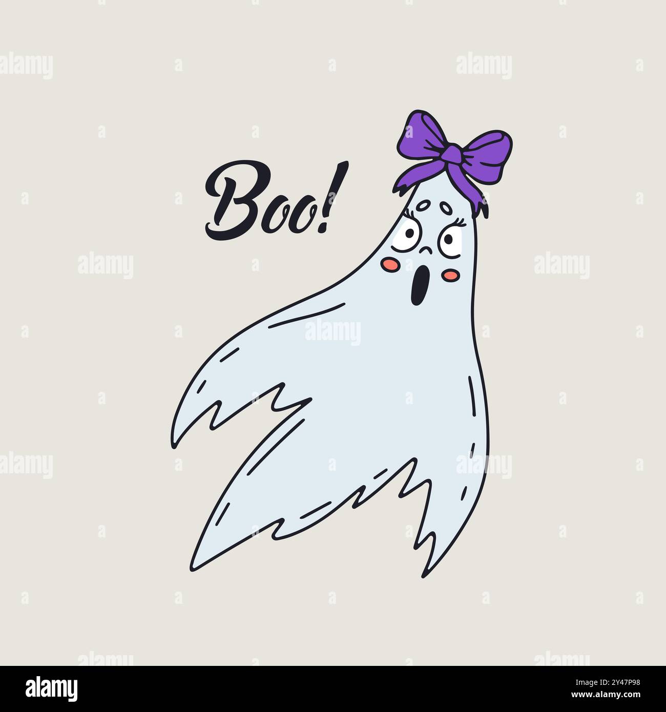 Card or poster with cute Halloween ghost girl wearing bow Stock Vector ...