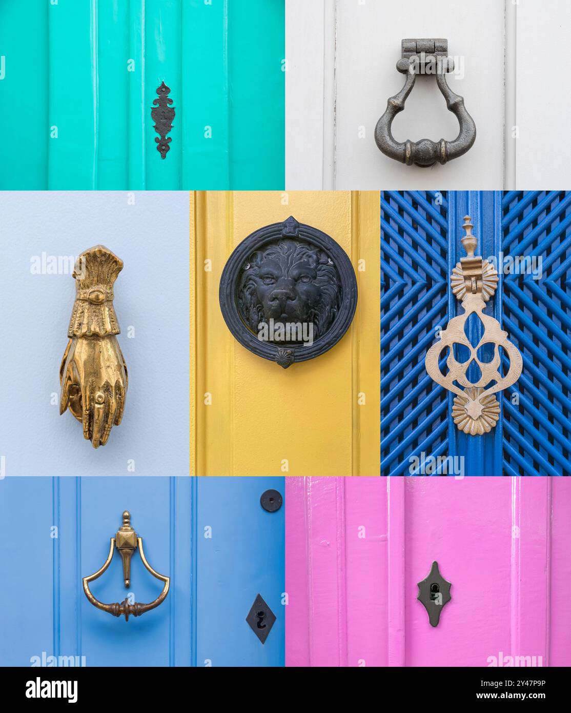 Old knockers and door locks in metal from the colonial period and ...