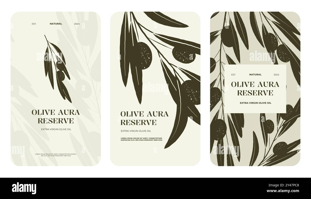 Olive oil labels. Organic extra virgin Italian and Greek food product ...