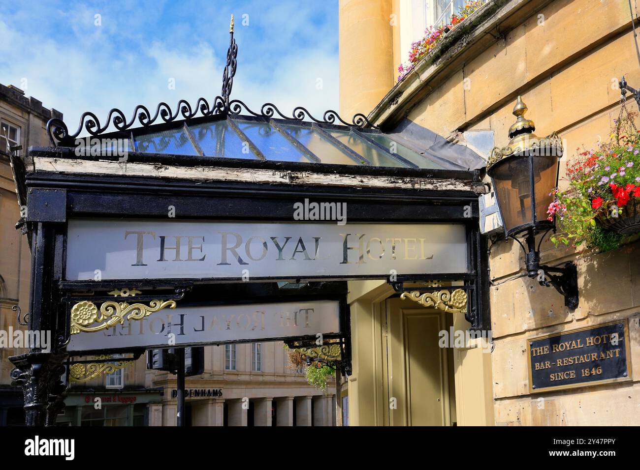 Front canopy and signage at The Royal Hotel, Bath, England, UK. Taken ...