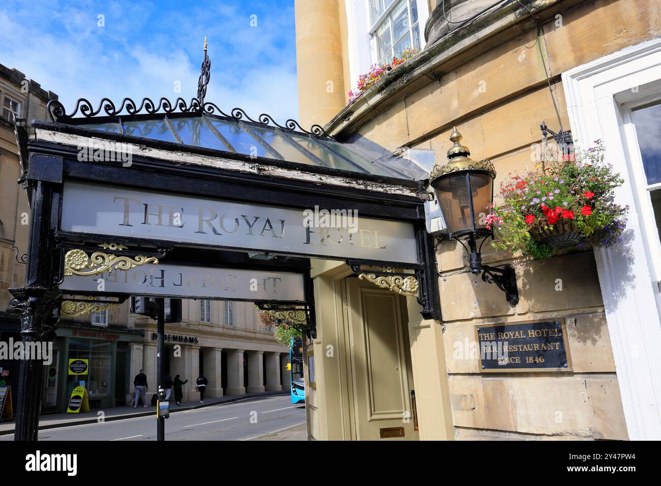 Front canopy and signage at The Royal Hotel, Bath, England, UK. Taken ...