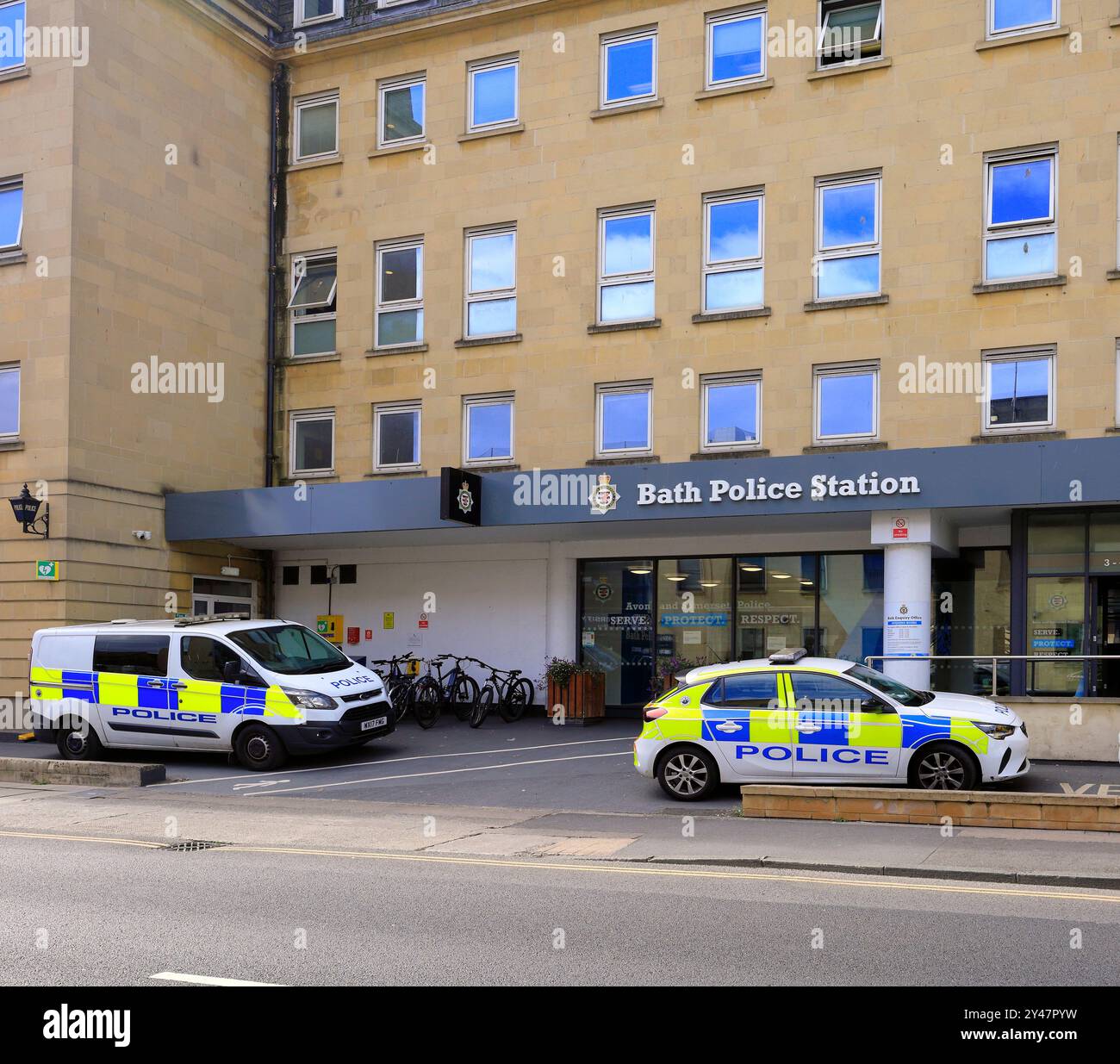 Bath Police Station and police cars, Bath, England, UK. Taken September ...