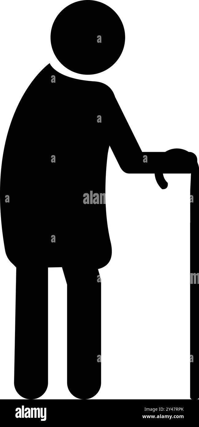 Old Person with stick, senior citizen icon, Old man with cane, walking ...