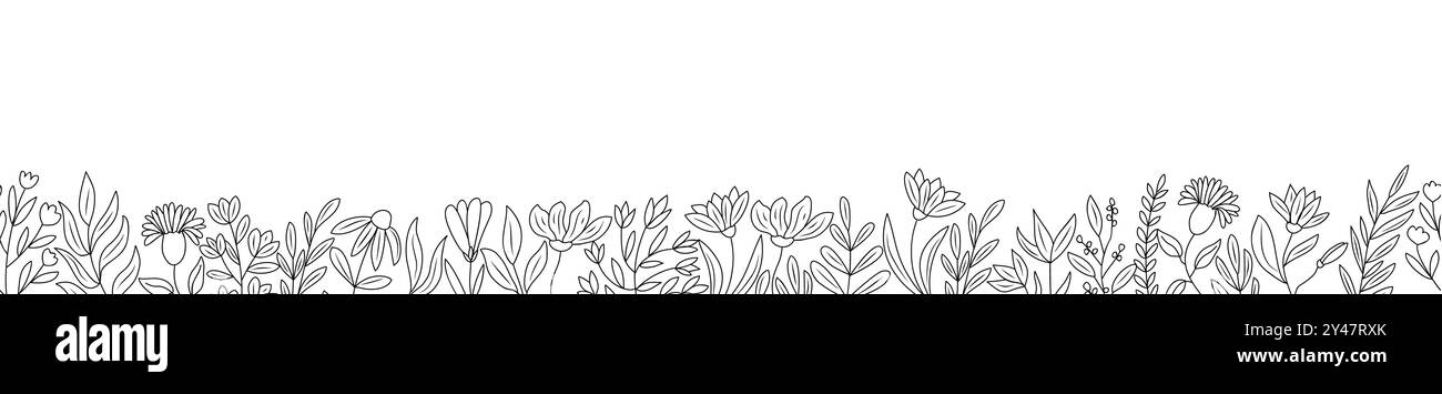 Horizontal seamless border with flower line art Stock Vector Image ...