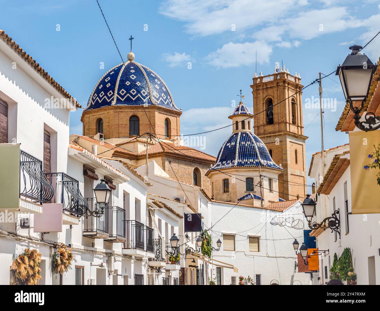 Scenic view of the coastal town of Altea with historical church of Our ...