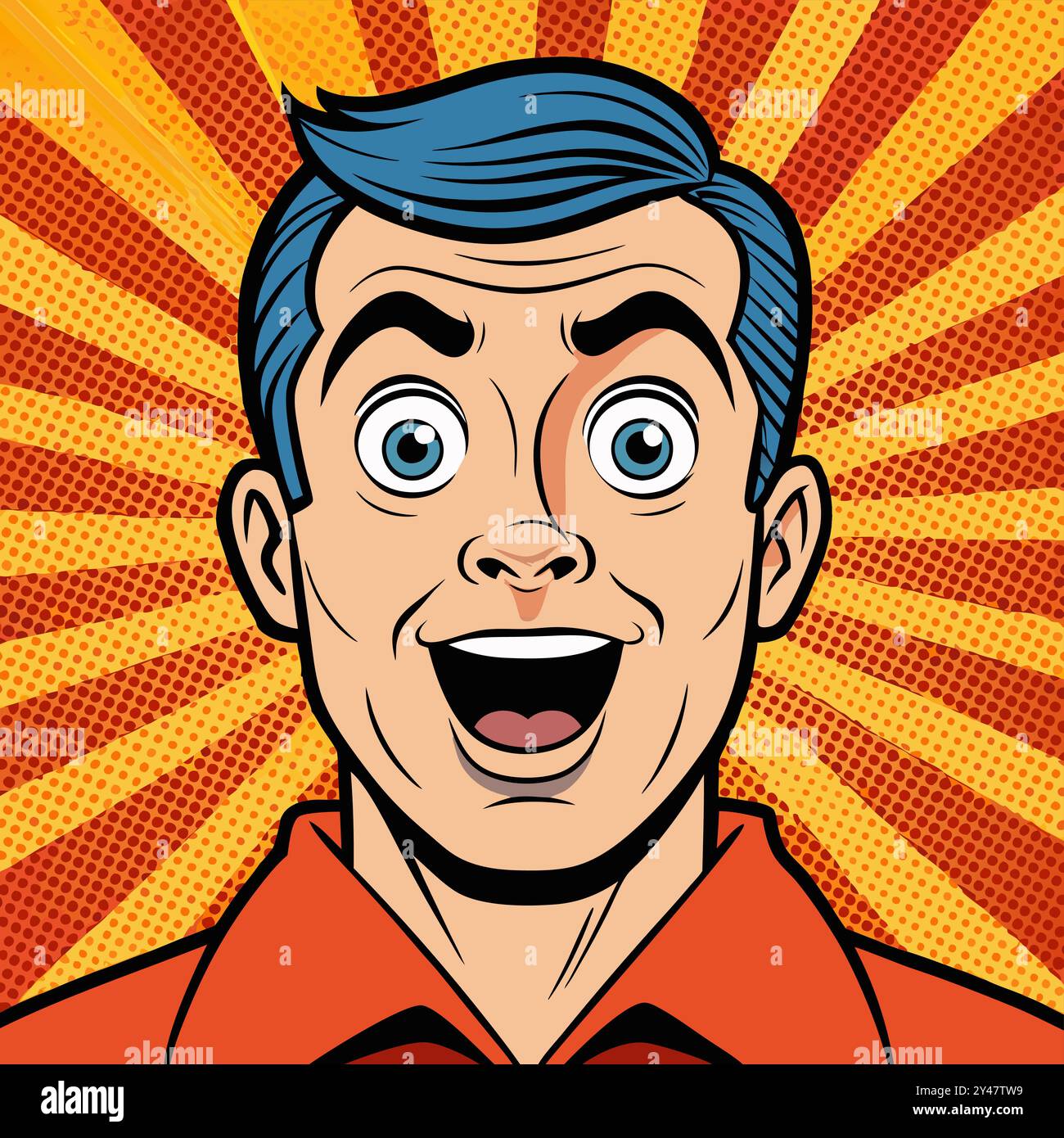 Face of an admiring or surprised young man. Retro pop art comic style ...