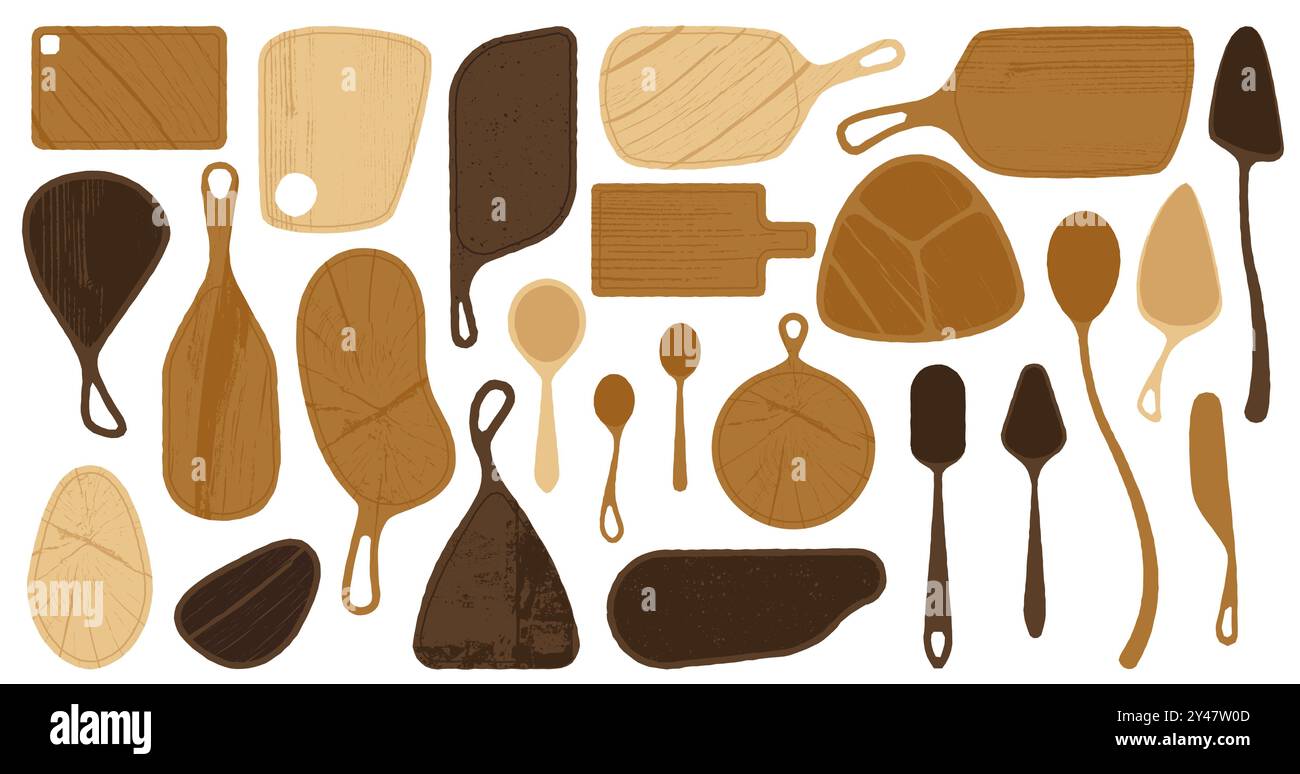 Cutting boards. Cartoon wooden kitchen utensils, circle and rectangle ...