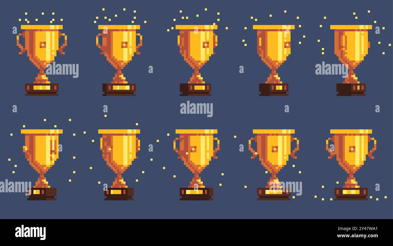 Pixel cup animation sprite. Cartoon retro 8 bit video game golden ...