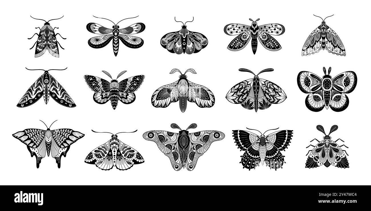 Boho moth tattoo. Abstract vintage retro butterfly tattoo designs ...