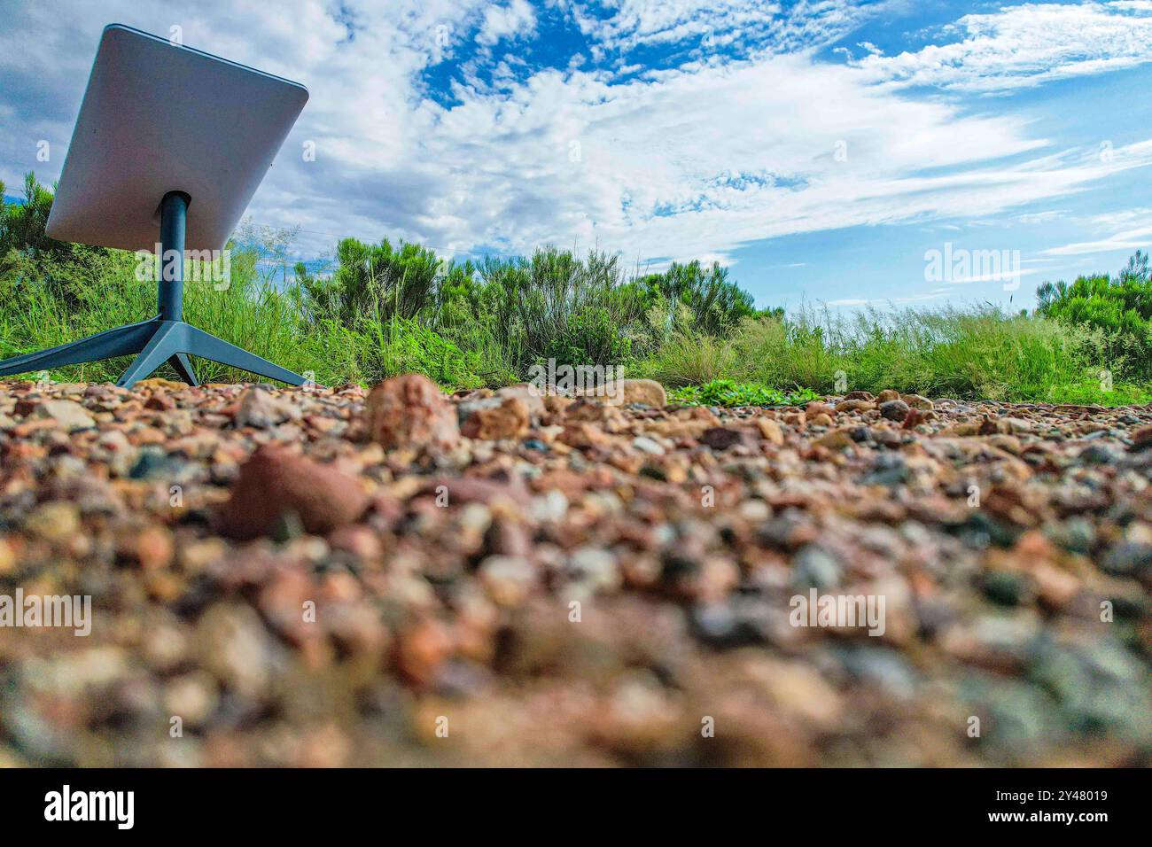Starlink satellite internet antenna on the ground in the Cananea ...