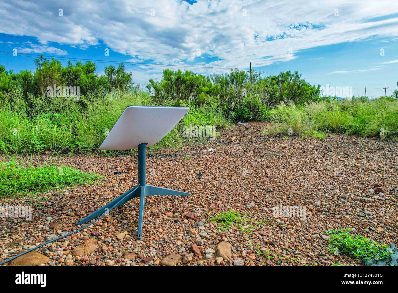 Starlink satellite internet antenna on the ground in the Cananea ...