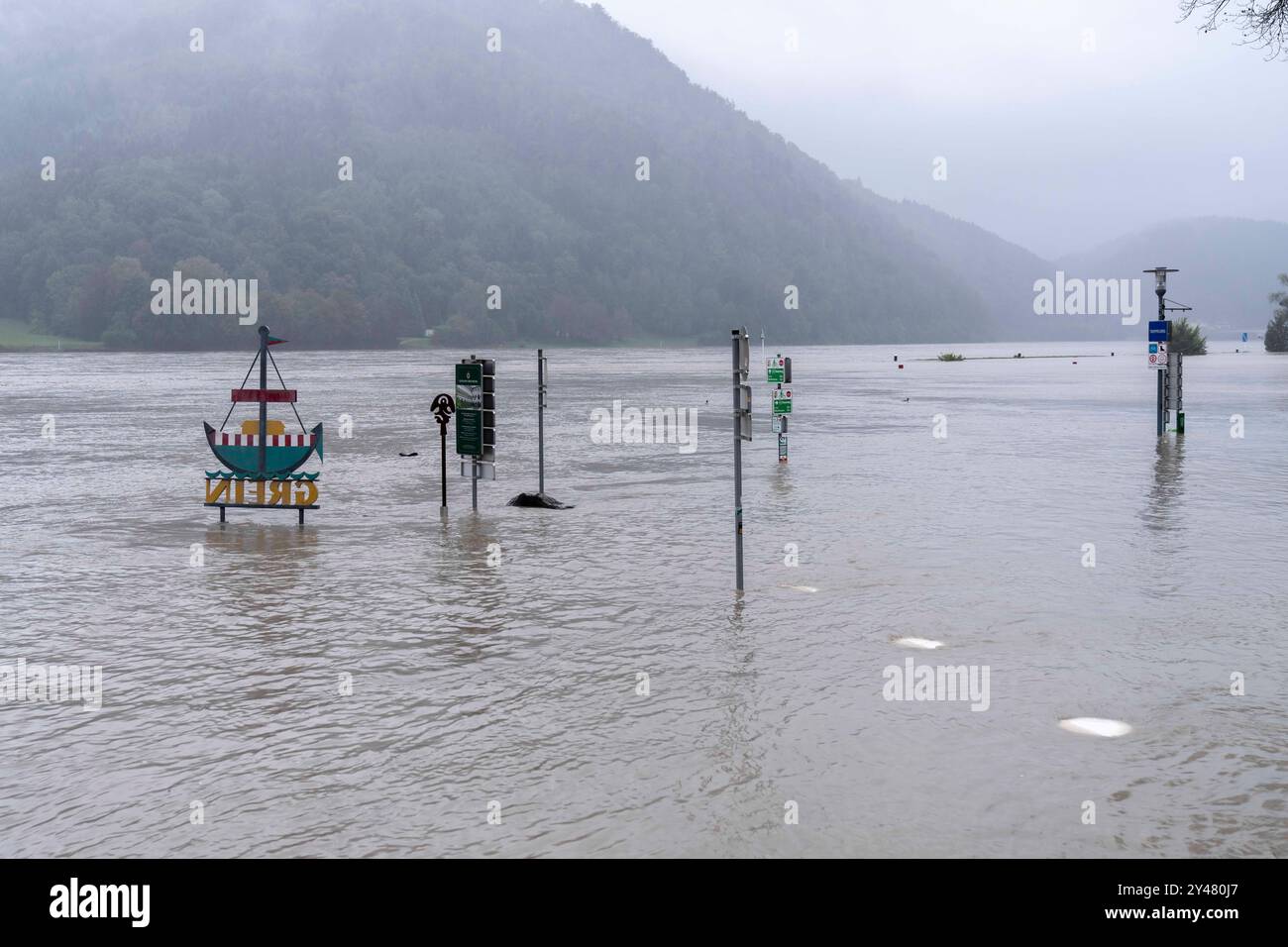 The Danube river overflows its banks after heavy rainfall in Grein in ...