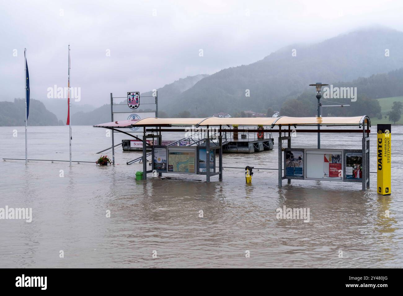 Austria. 16th Sep, 2024. The Danube river overflows its banks after ...