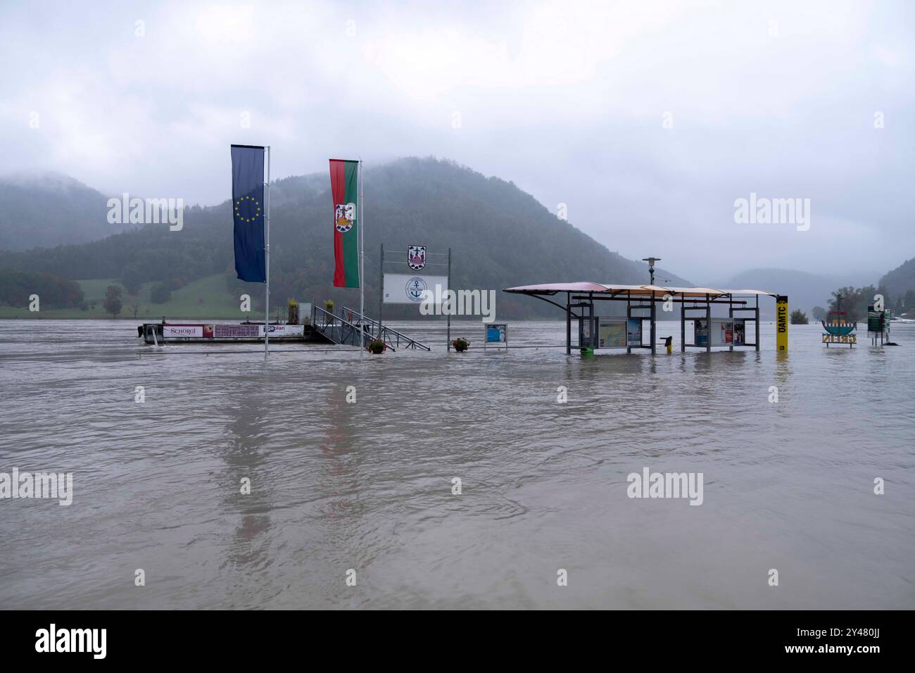 The Danube river overflows its banks after heavy rainfall in Grein in ...
