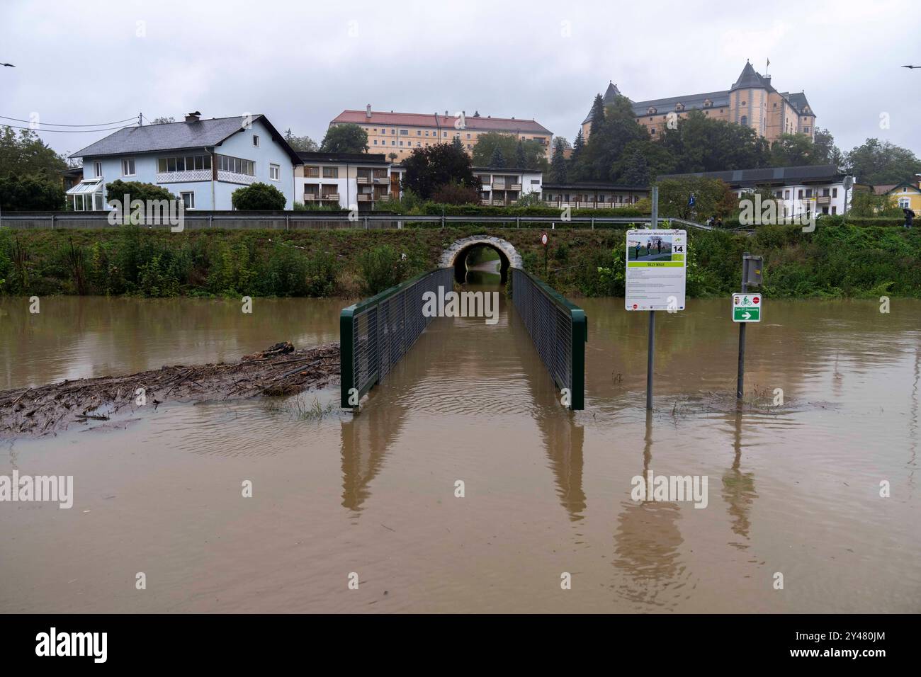 The Danube river overflows its banks after heavy rainfall in Grein in ...