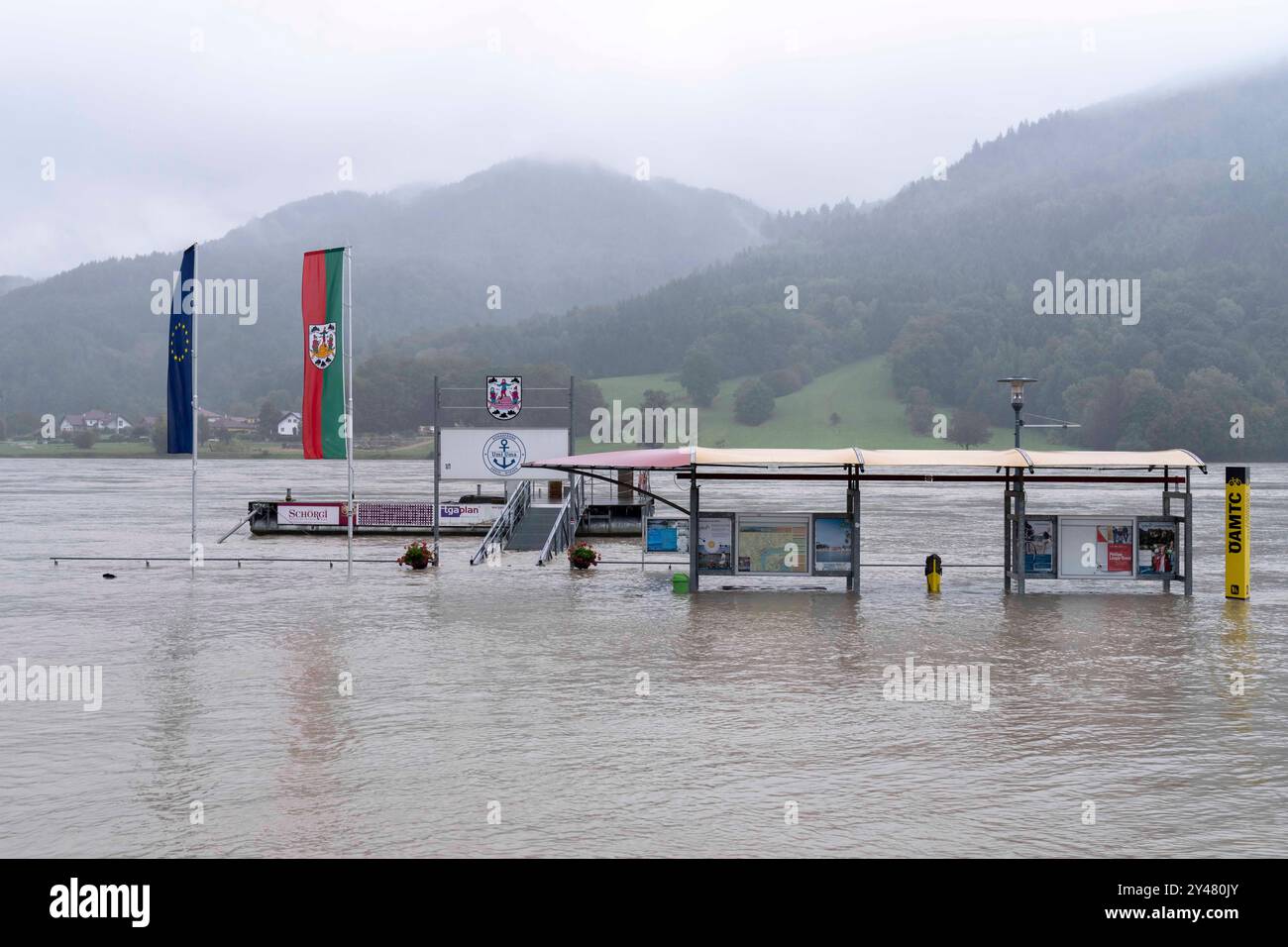 The Danube river overflows its banks after heavy rainfall in Grein in ...