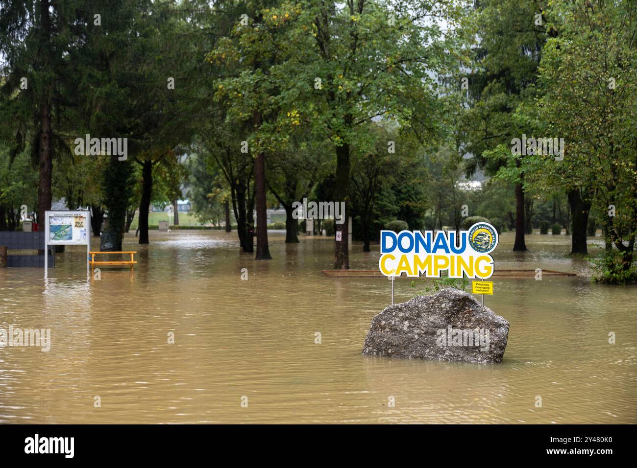 The Danube river overflows its banks after heavy rainfall in Grein in ...