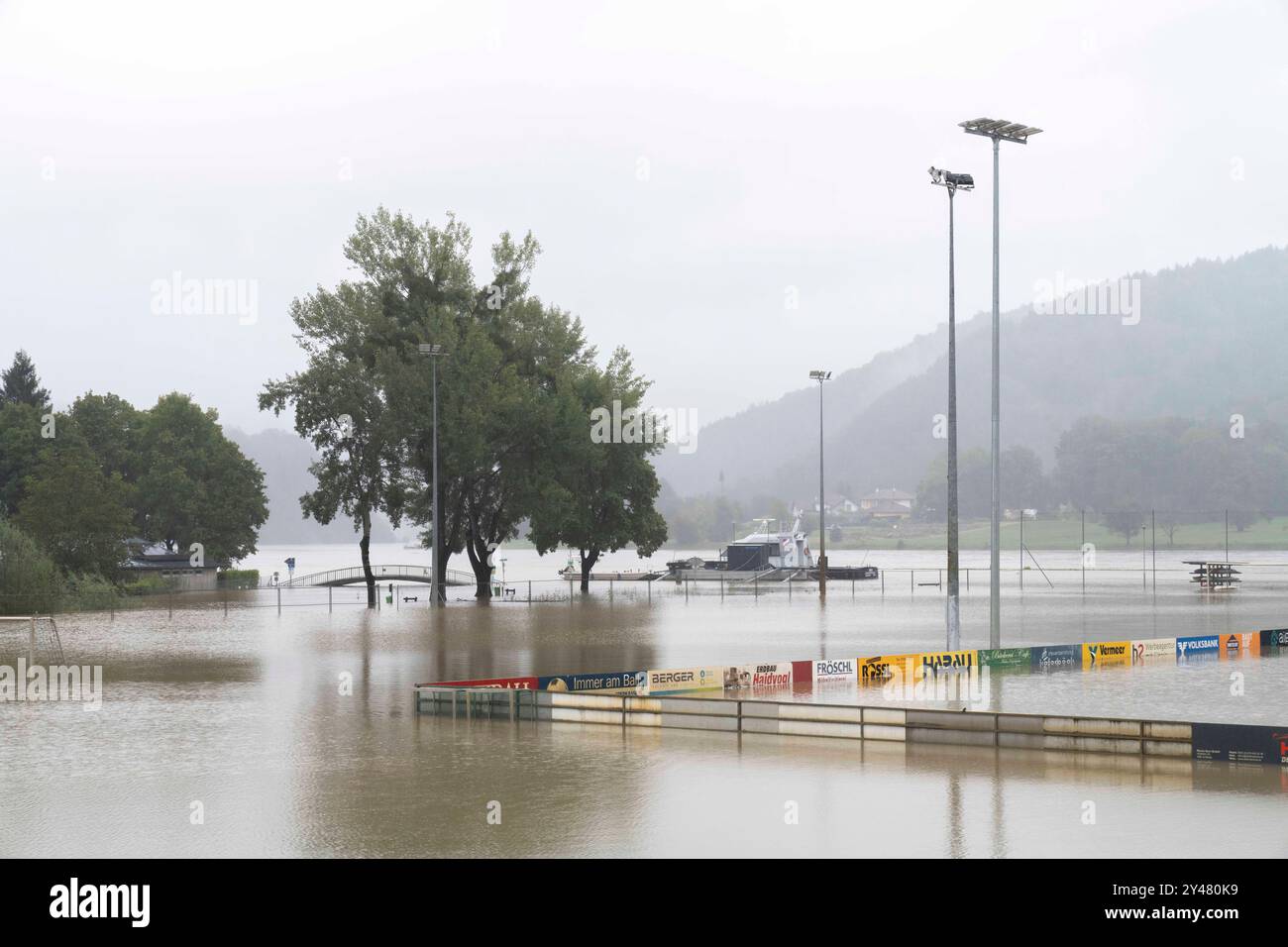 The Danube river overflows its banks after heavy rainfall in Grein in ...
