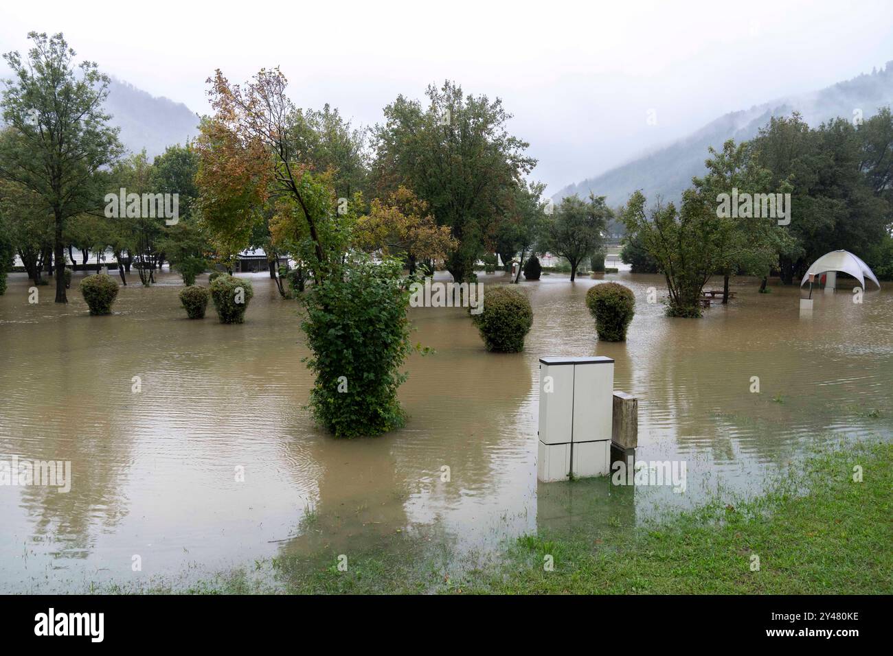 The Danube river overflows its banks after heavy rainfall in Grein in ...