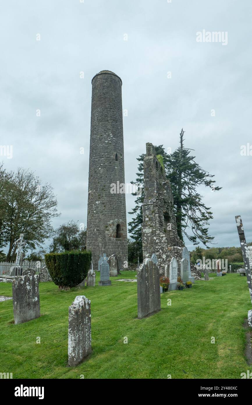 Donaghmore Tower and abbey ruins near Navan in County Meath Ireland ...