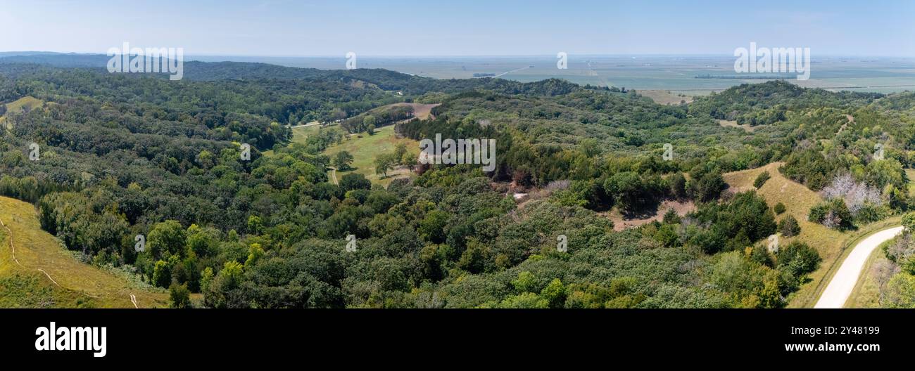Aerial panoramic photograph of the Loess Hills State Forest from the ...