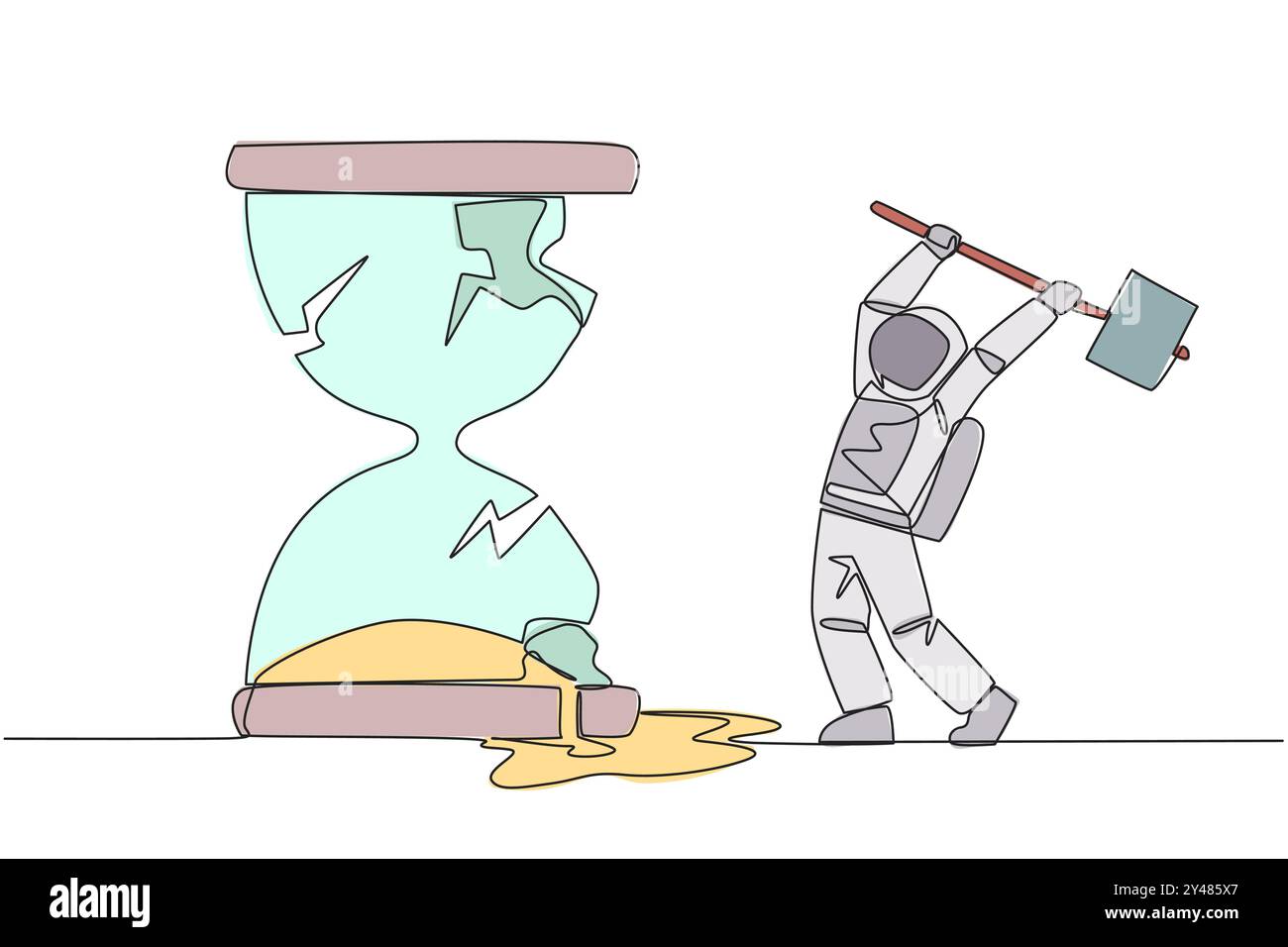 Continuous one line drawing astronaut preparing to hit the big ...