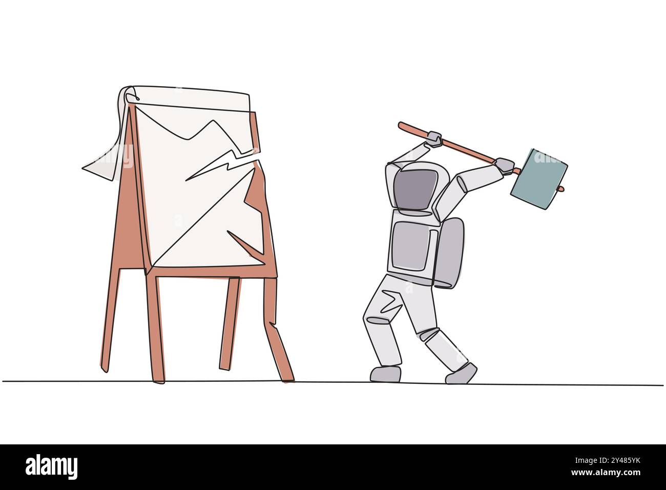 Single one line drawing young astronaut preparing to hit the big flip ...