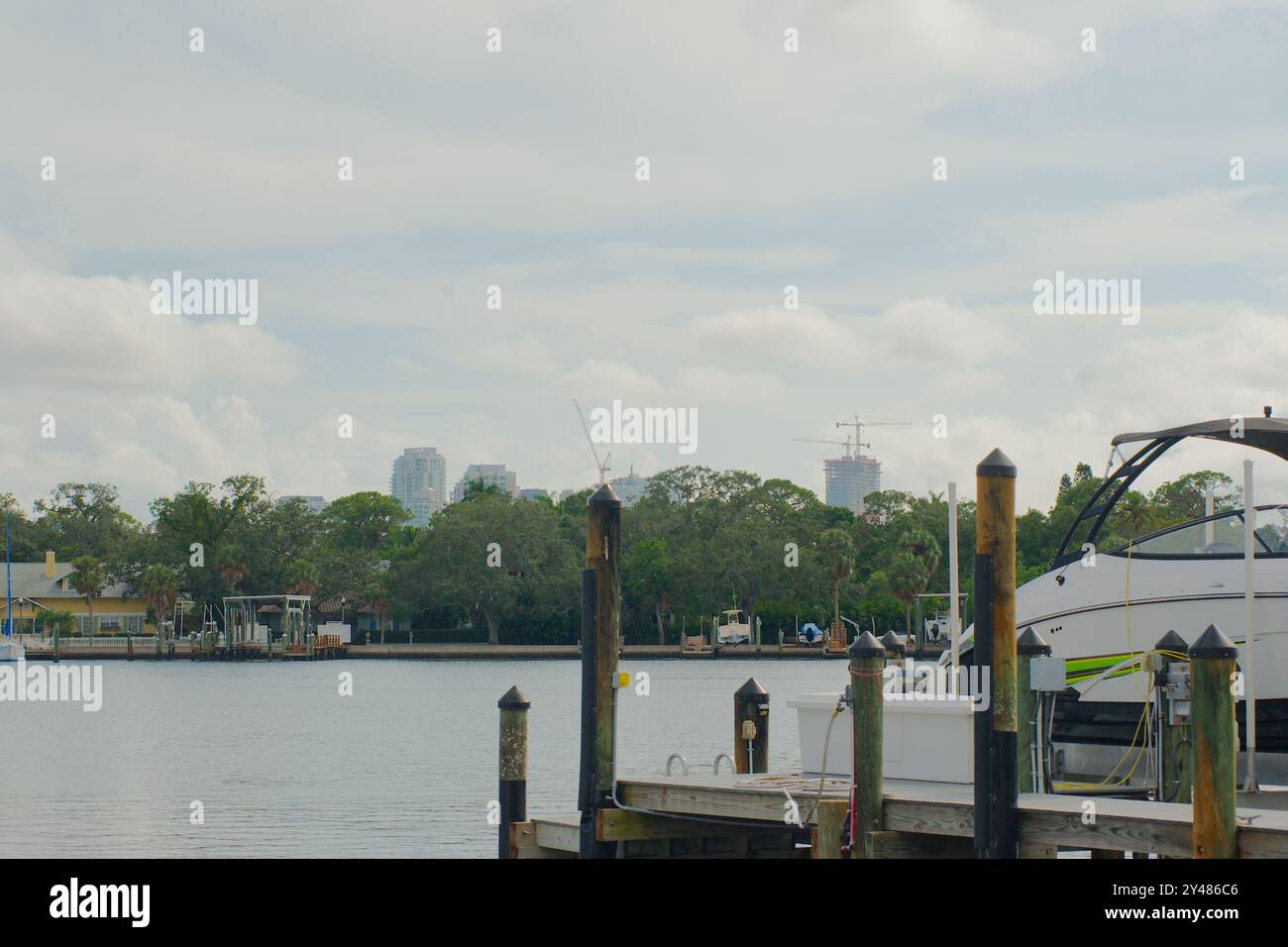 Wide view over water to Coffee Pot Bayou bird preserve a small island ...