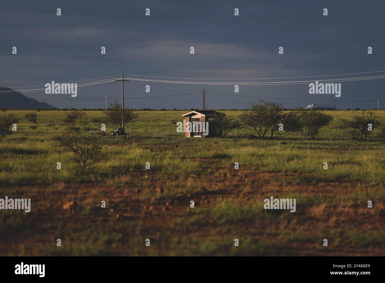 Chapel on the road from Cananea to Agua Prieta, Sonora, among the green ...