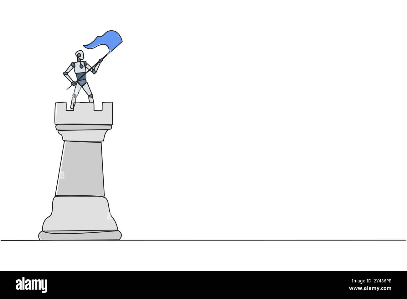 Single one line drawing robot future technology standing on top of big ...