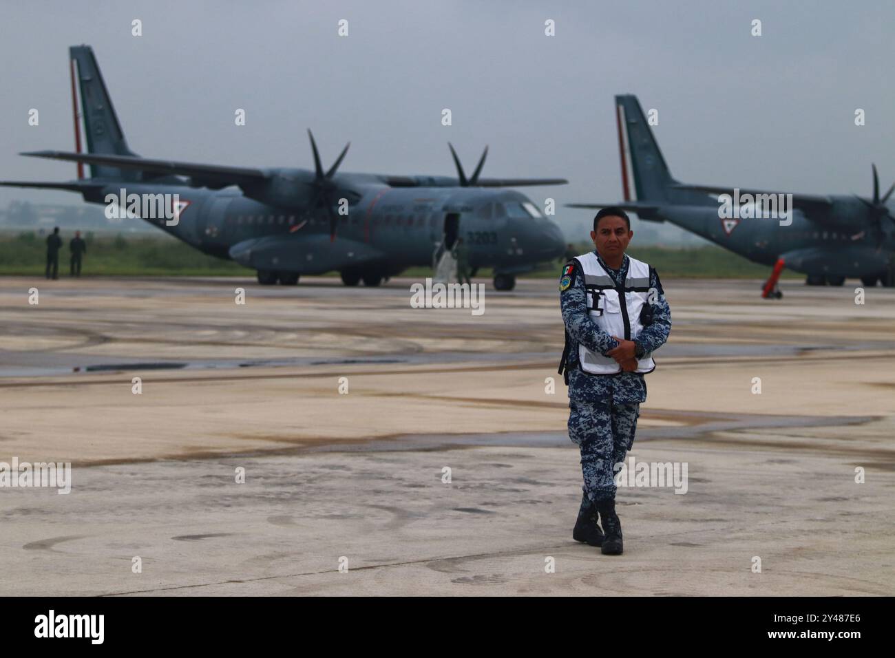 Mexican Air Force pilots prepare before flying military planes during ...