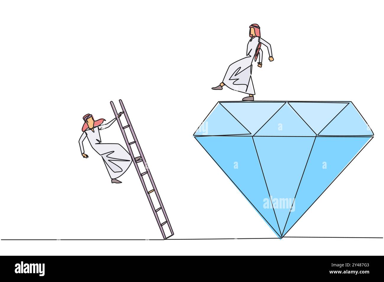 Single continuous line drawing Arab businessman kicks rival who climbs ...