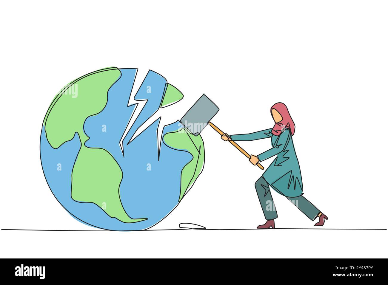 Continuous one line drawing Arabian businesswoman preparing to hit the ...