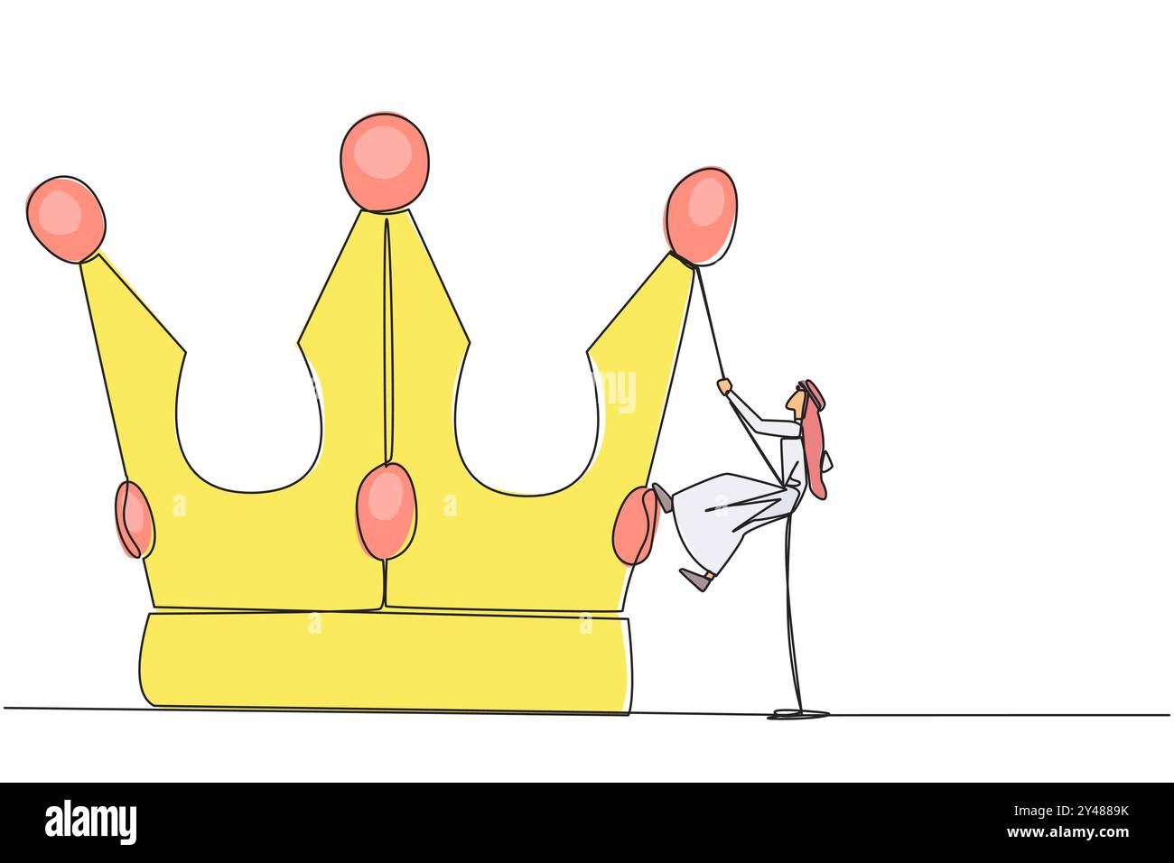 Continuous one line drawing Arabian businessman climbs crown with rope ...