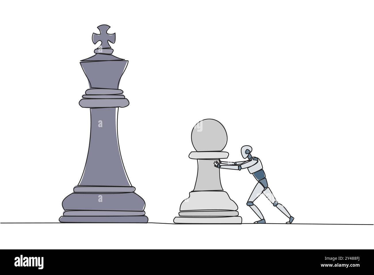 Single continuous line drawing smart robot future technology push huge ...