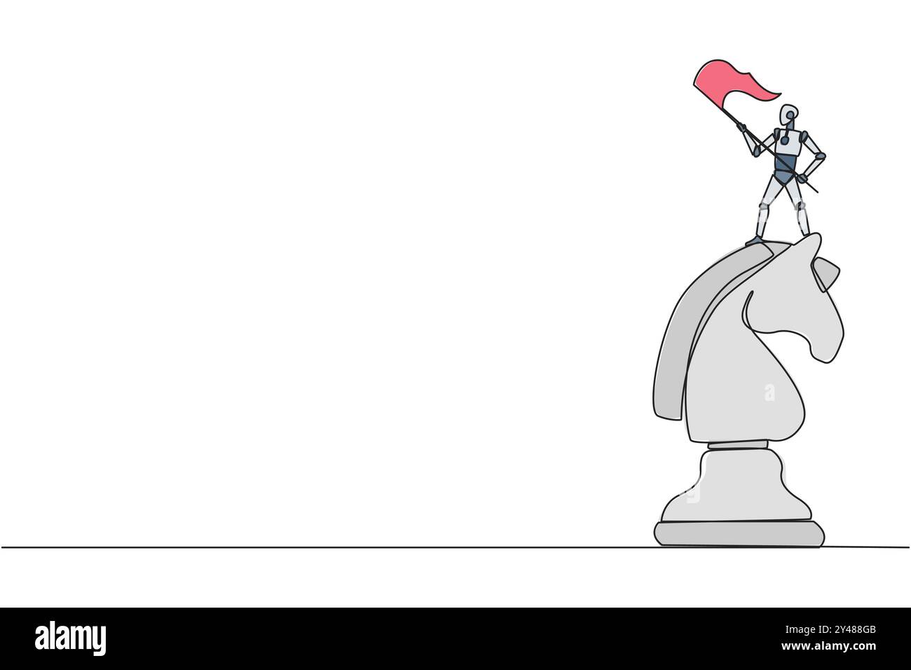 Single one line drawing robotic smart technology standing on top of the ...