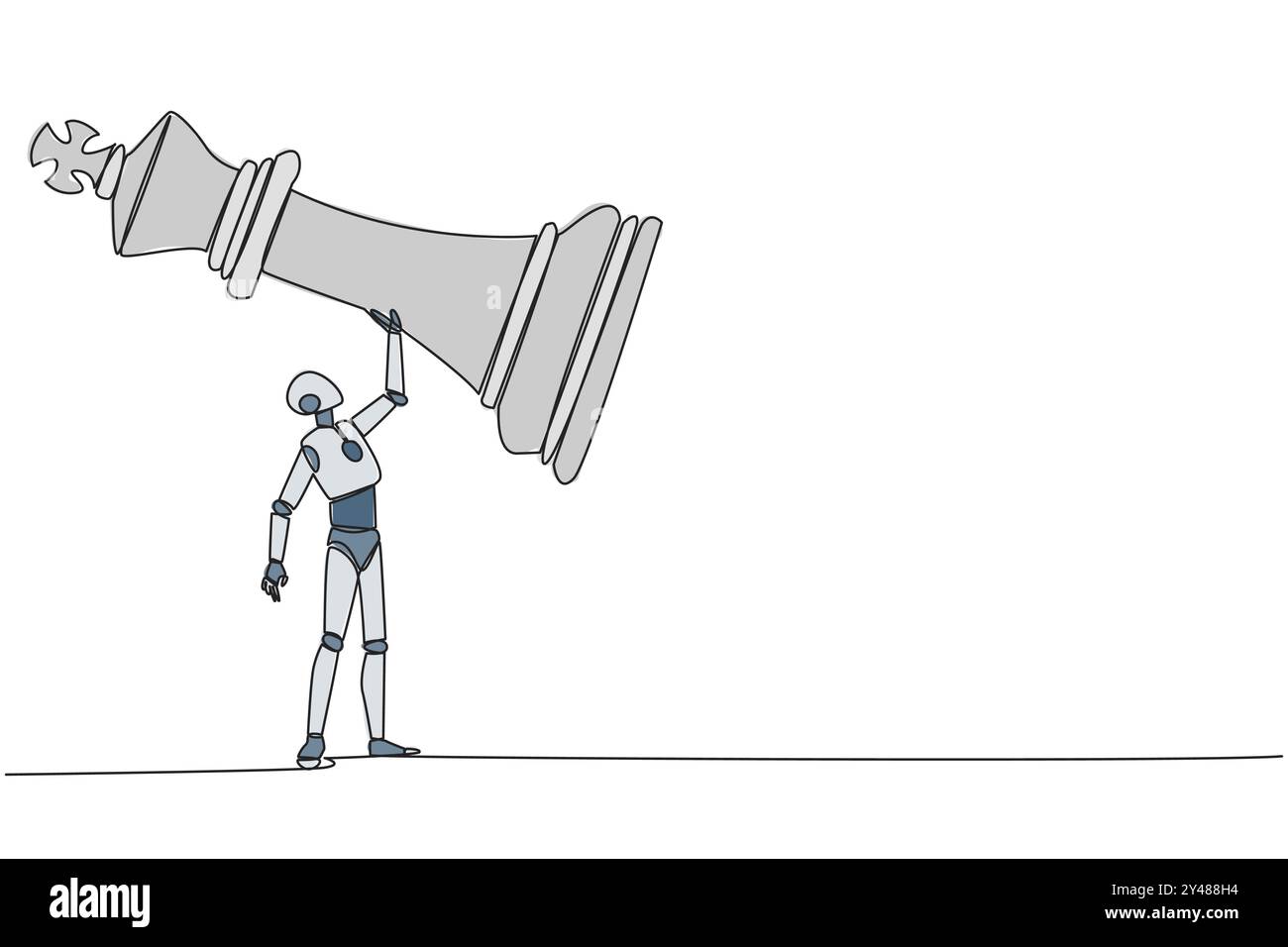 Continuous one line drawing robot future tech holding, lifting king ...