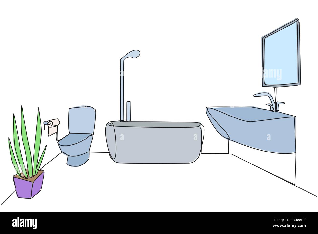 Single one line drawing bathroom in the staycation location. Mini ...